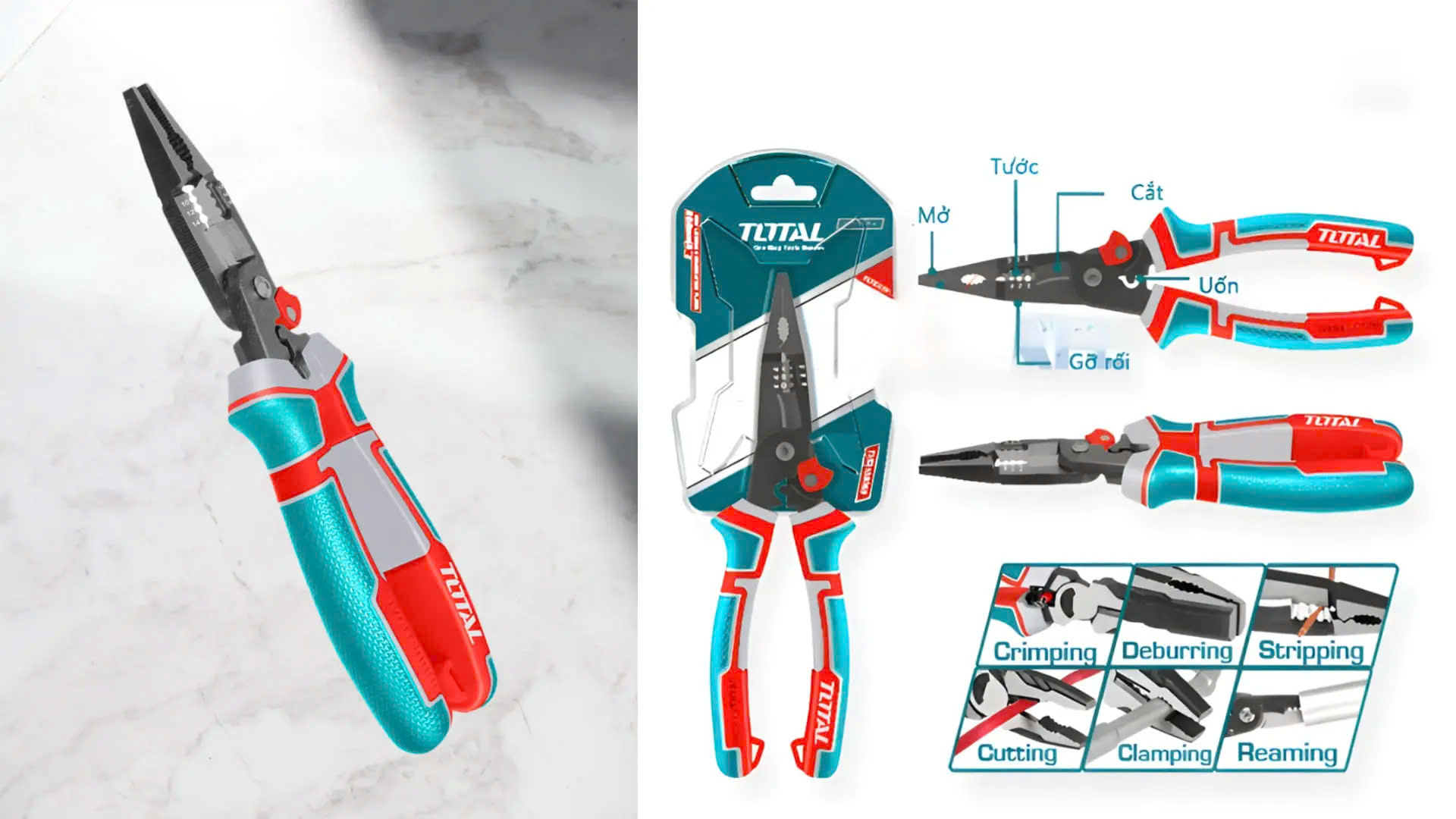 Kìm điện đa chức năng 8 in 1 TOTAL THTMF186 200mm trợ lục 65% giúp uốn ...