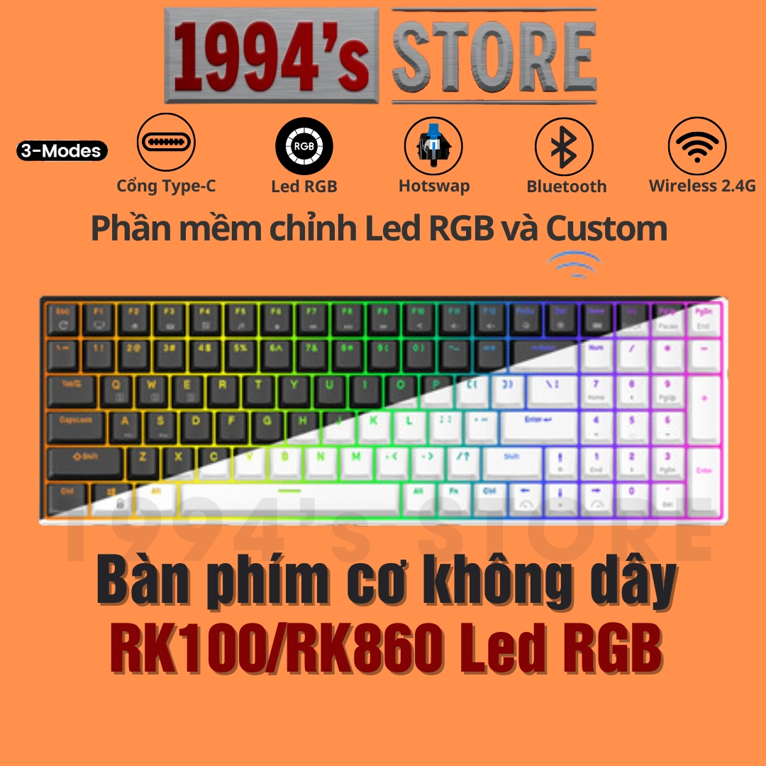 RK860 Version 4 HOTSWAP - Bàn phím cơ không dây RK100 RK860 Bluetooth 5 ...