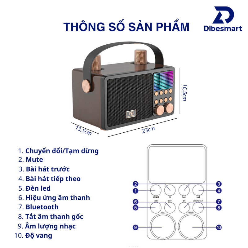 Loa karaoke mini bluetooth kèm 2 mic DIBESMART 311, công suất lên đến ...