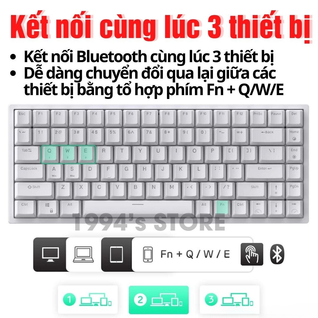 RK84 HOTSWAP Bàn phím cơ RK84 Led RGB - Wireless 2.4G + Bluetooth 5.1 ...