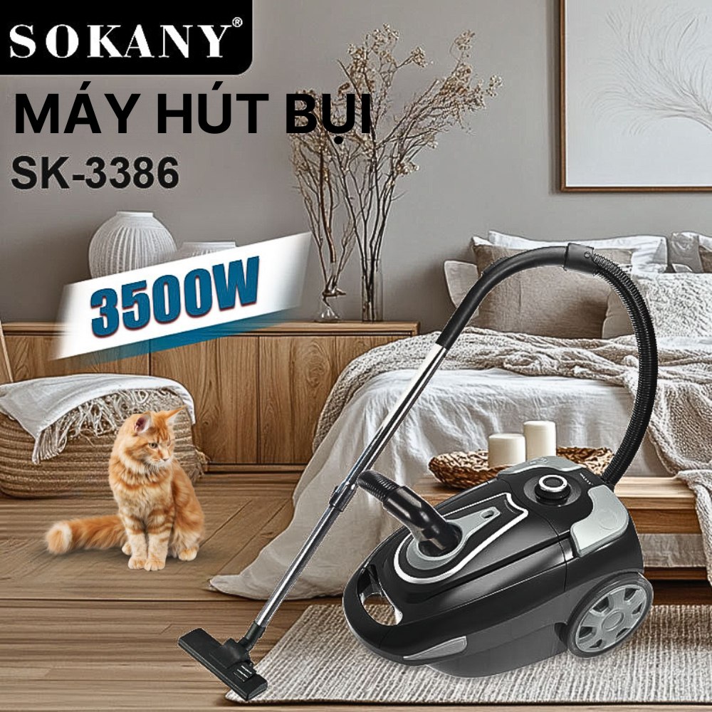 Máy hút bụi cầm tay công suất 3500W SOKANY SK-3386 có 3 đầu hút, giảm tiếng ồn, lực hút mạnh ...