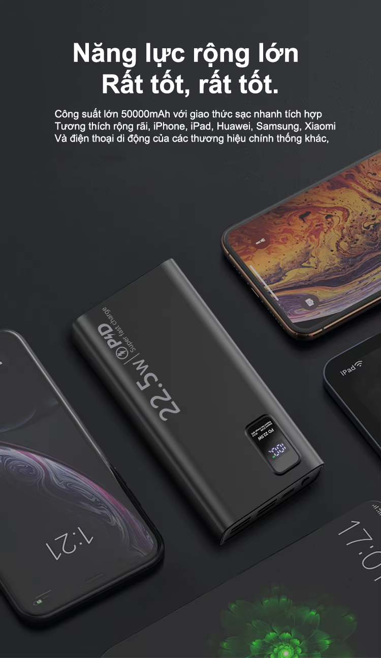 Sạc dự phòng Power bank PD22.5W V380 MAX 10000MAH 30000mah 50000mAh pin dự phòng màn hình Led ...