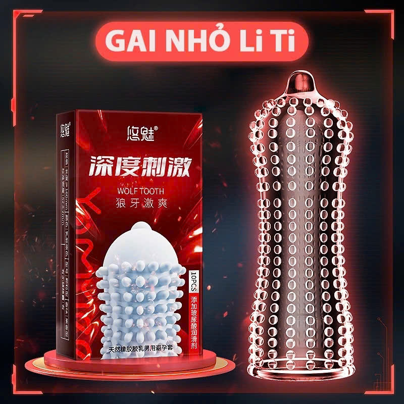 Bao cao su gai, gân Wolf Tooth hộp 10 cái, bcs gân gai siêu mỏng, bcs có gai kéo dài thời gian ...