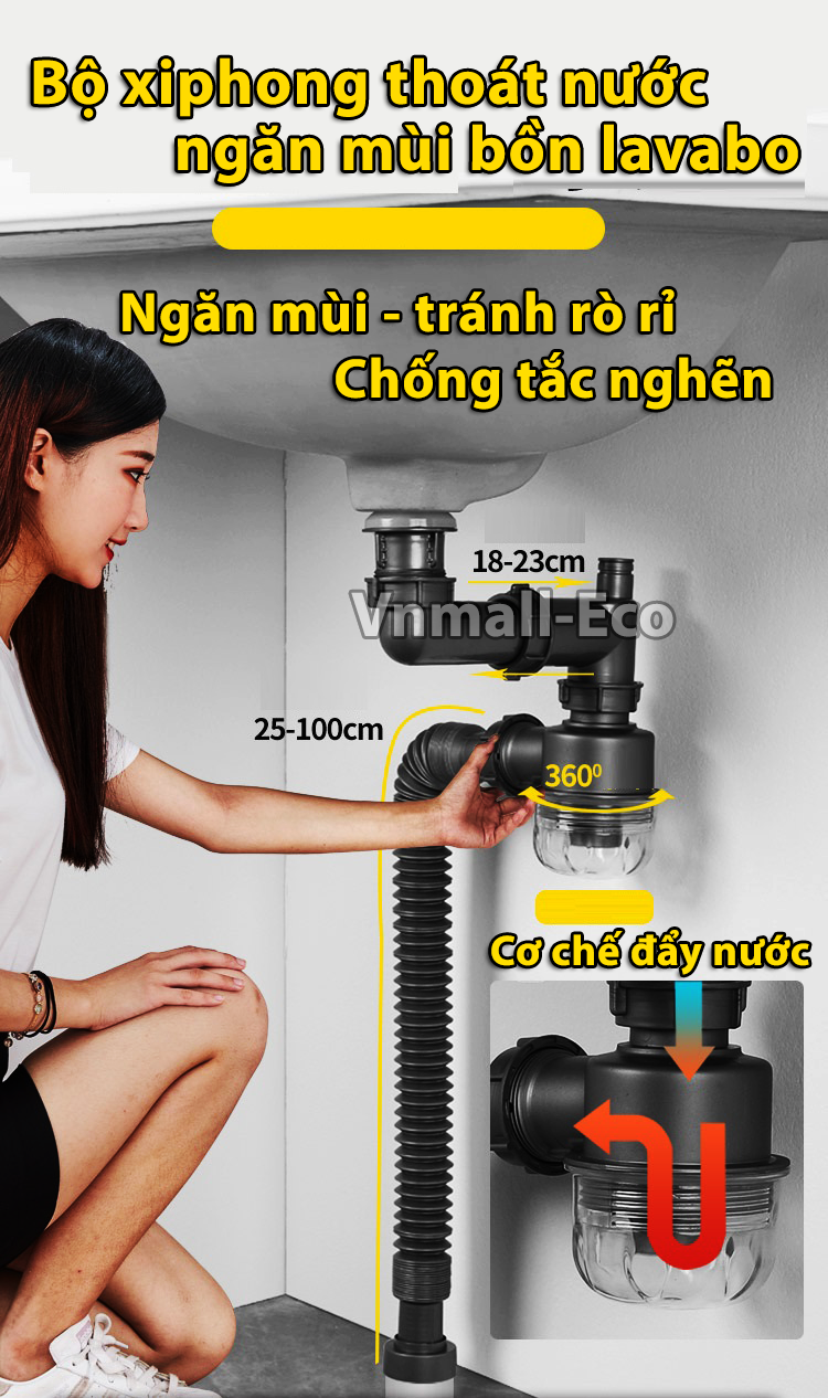 Bộ xiphong thoát nước ngăn mùi chống tắc nghẽn bồn lavabo bồn rửa mặt ...