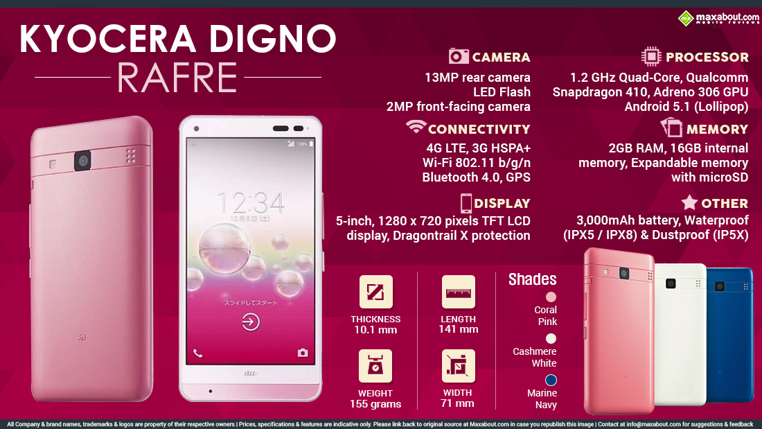 Điện thoại Kyocera Digno Rafre KYV36 màn 5.0 inch - Có tiếng Việt có 4G ...