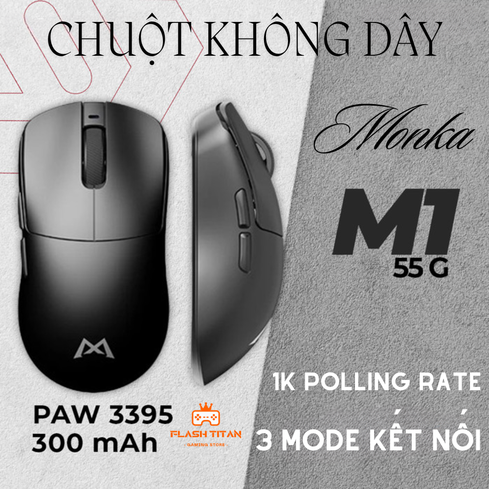Chuột không dây Monka M1 - Hỗ trợ 3 mode kết nối - Chip PAW3395 - Chuột ...