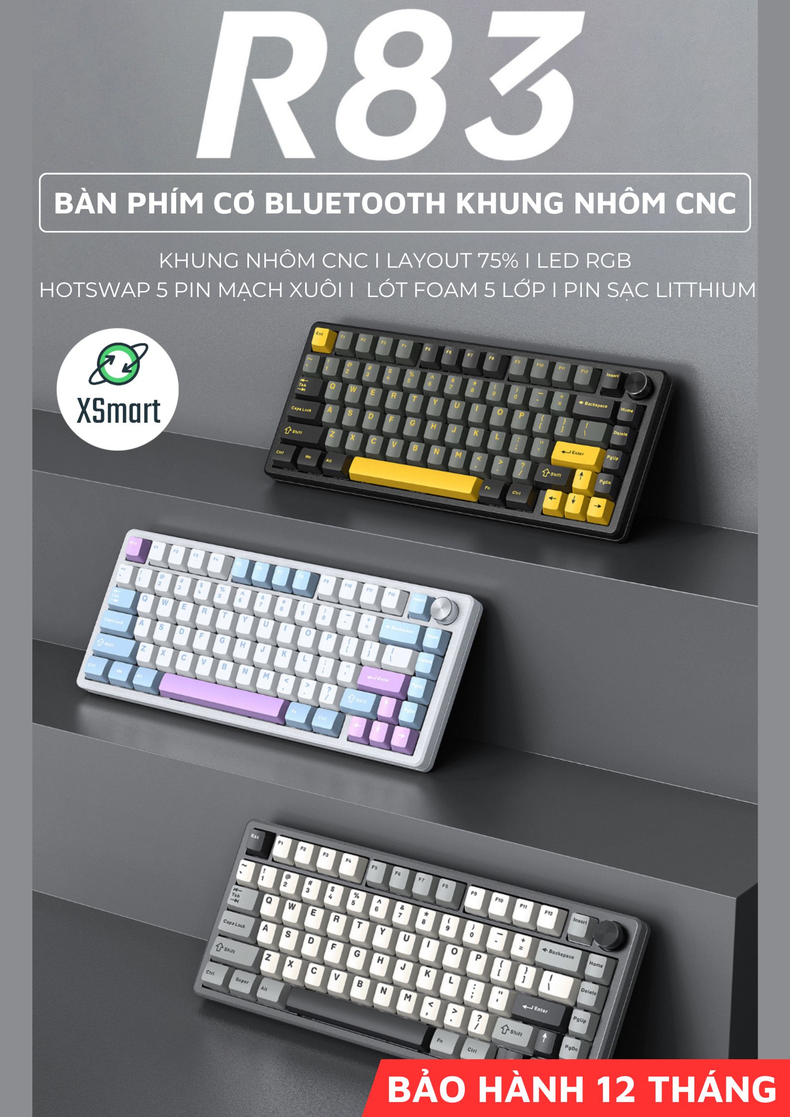 Bàn Phím Cơ Bluetooth Full Case Nhôm CNC Dark Alien R83 Led RGB 3 Mode Lime Switch HOTSWAP 5 PIN ...