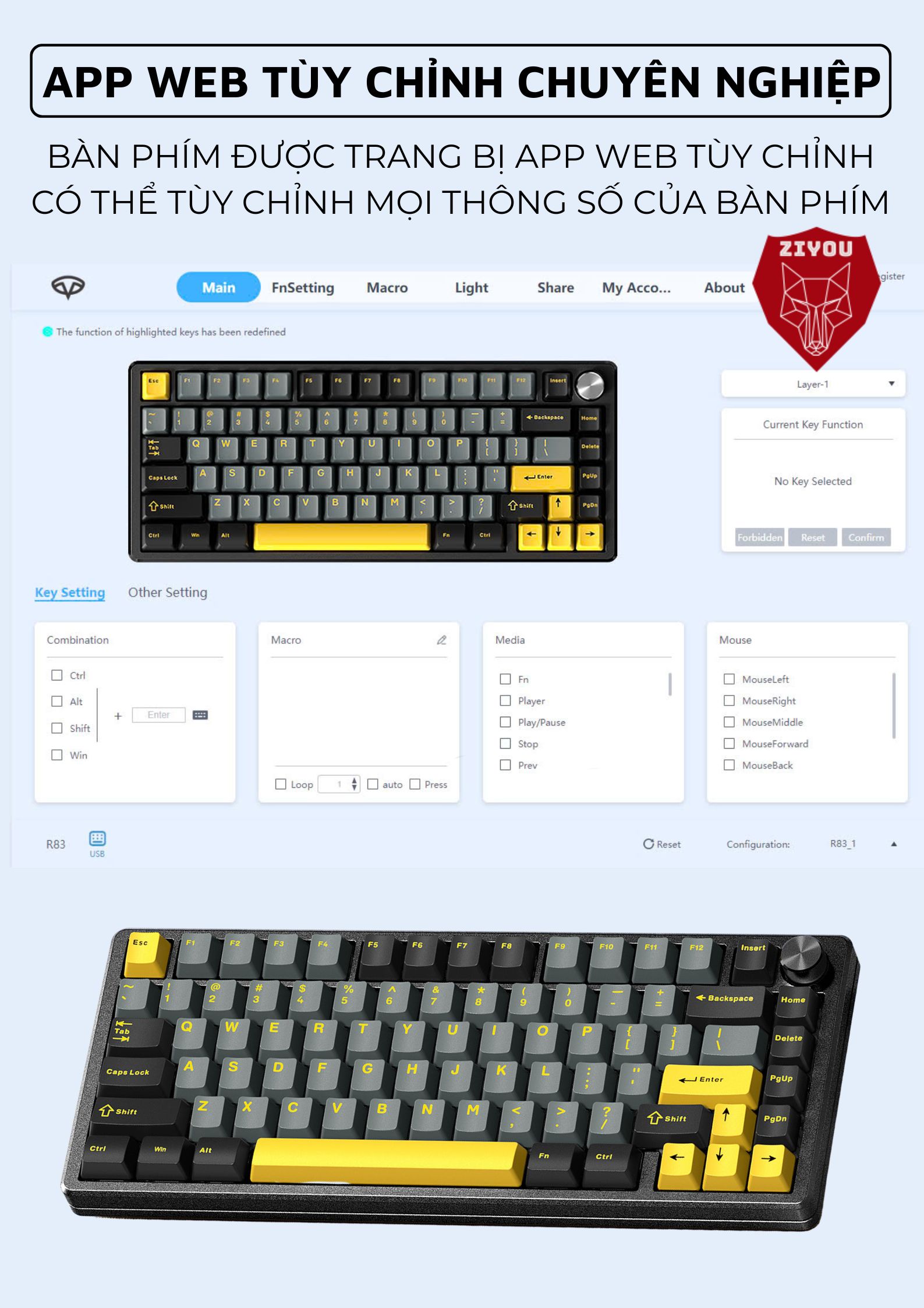 Bàn Phím Cơ Bluetooth Không Dây Ziyou Dark Alien R83 Case Full Nhôm Cao ...