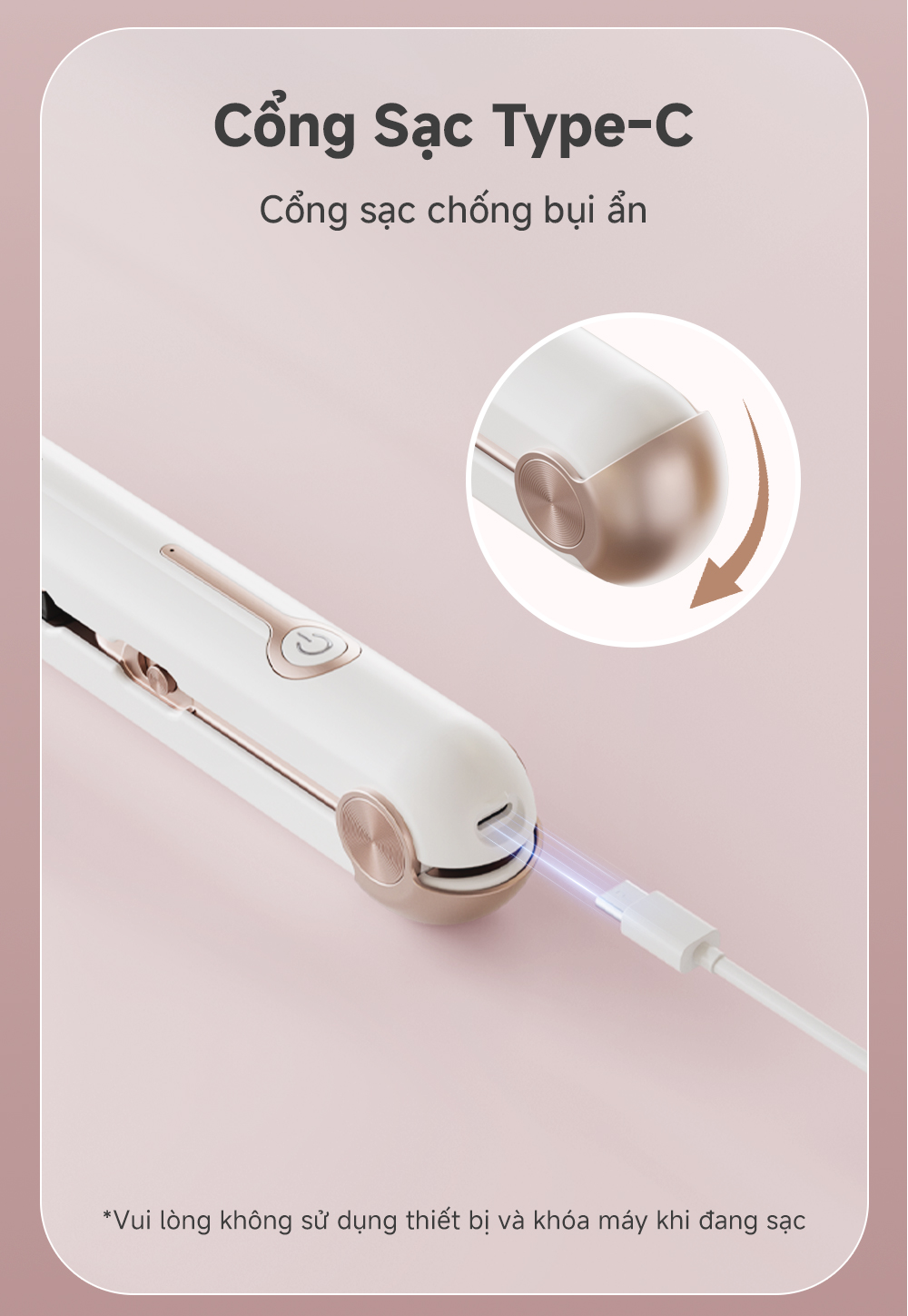 Simplus Pink Máy duỗi tóc không dây - Pin 2600 mAh,uốn duỗi đa năng ...