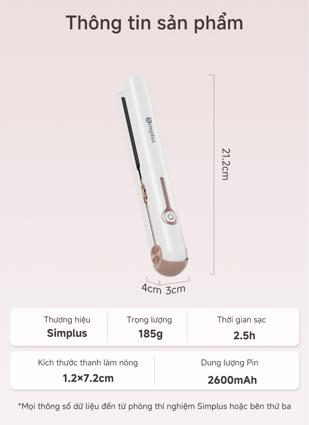 Simplus Pink Máy duỗi tóc không dây - Pin 2600 mAh,uốn duỗi đa năng ...