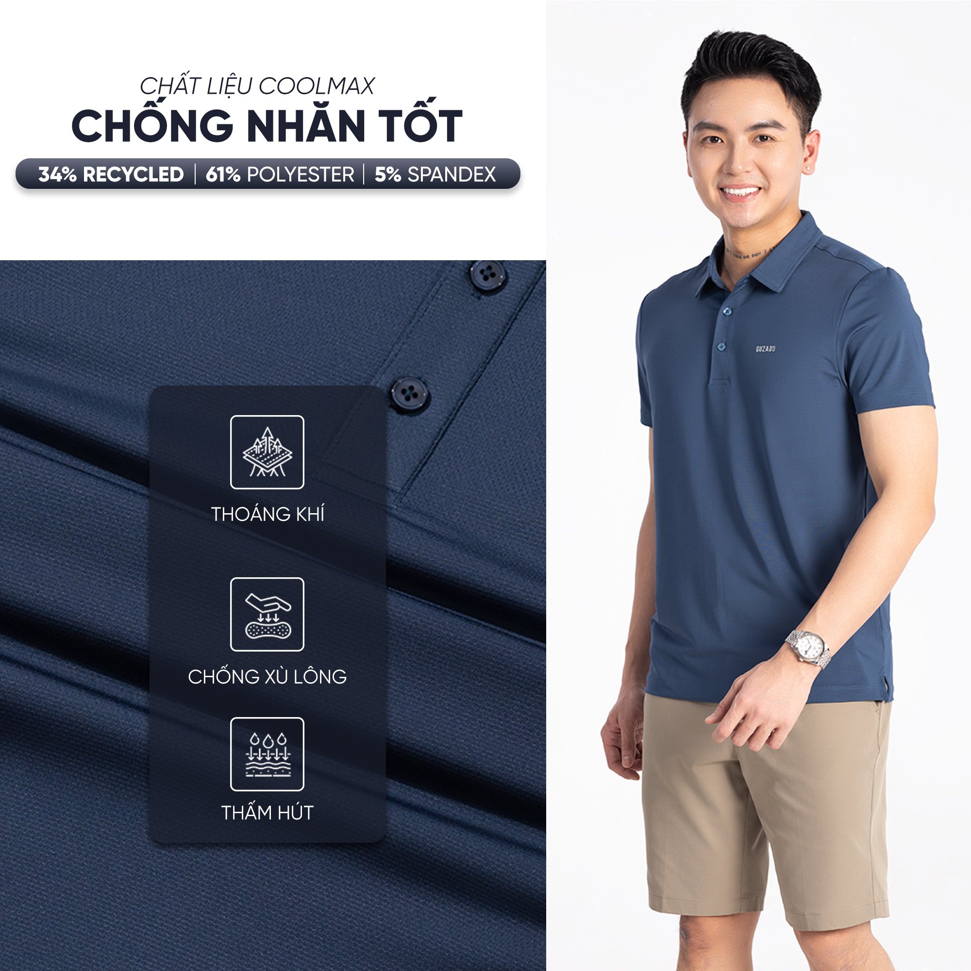 Áo Polo Nam Guzado Cổ Bẻ,Chất Coolmax Thấm Hút CựcTốt Kiểu Dáng Basic, Co giãn thoải mái GPL001 ...