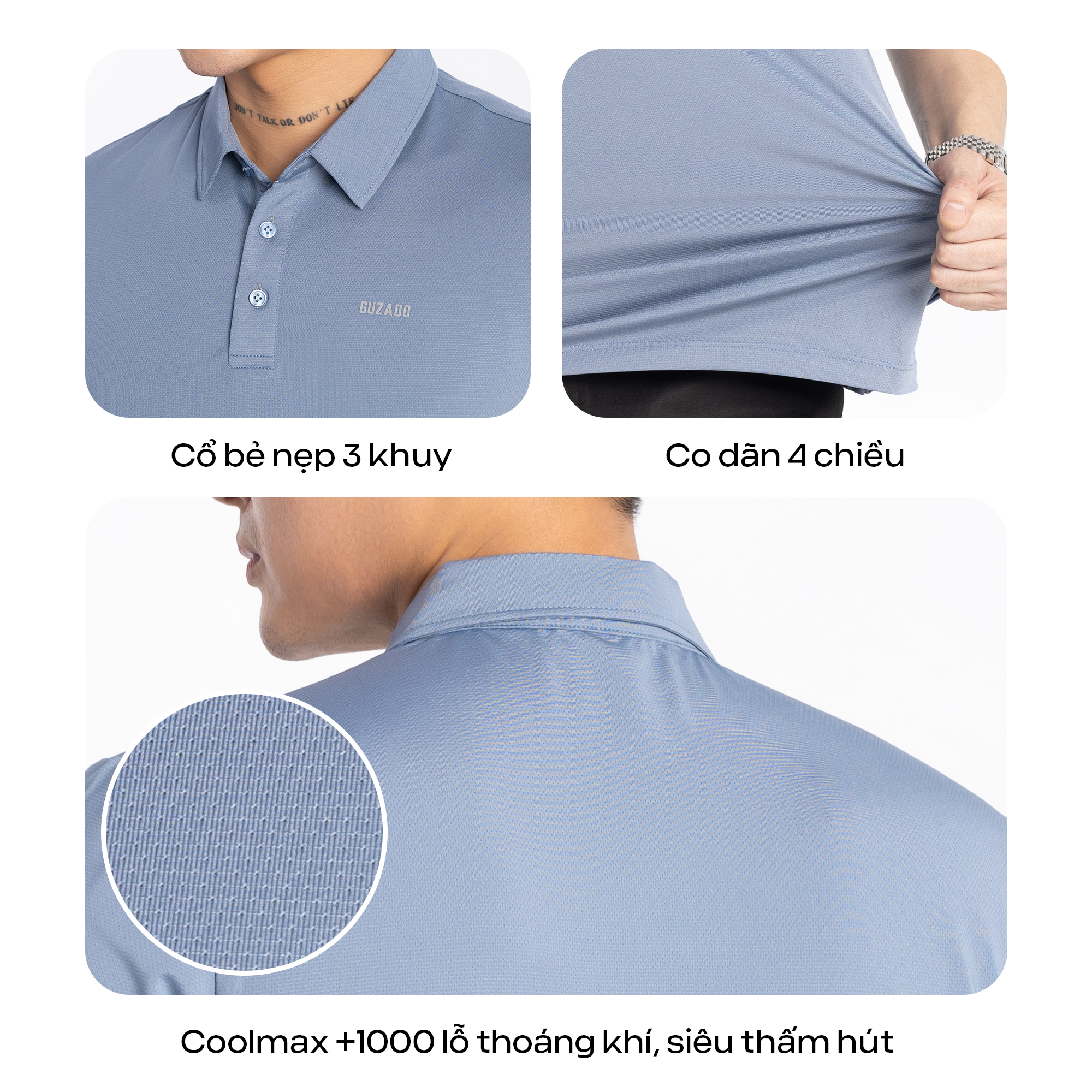 Áo Polo Nam Guzado Cổ Bẻ,Chất Coolmax Thấm Hút CựcTốt Kiểu Dáng Basic, Co giãn thoải mái GPL001 ...