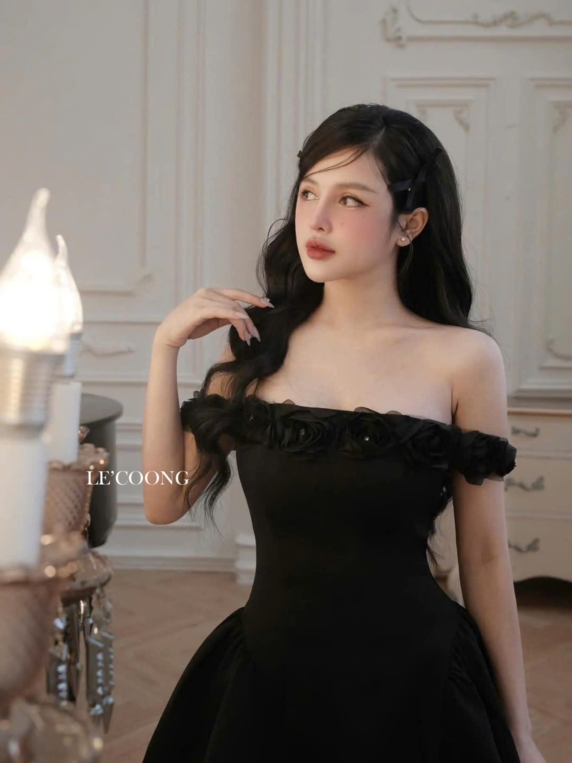 Đầm Tiểu Thư Dáng Ngắn Trễ Vai LECOONG V726 Đầm Đẹp Màu Đen Trắng Đính Hoa Sang Chảnh | Shopee ...