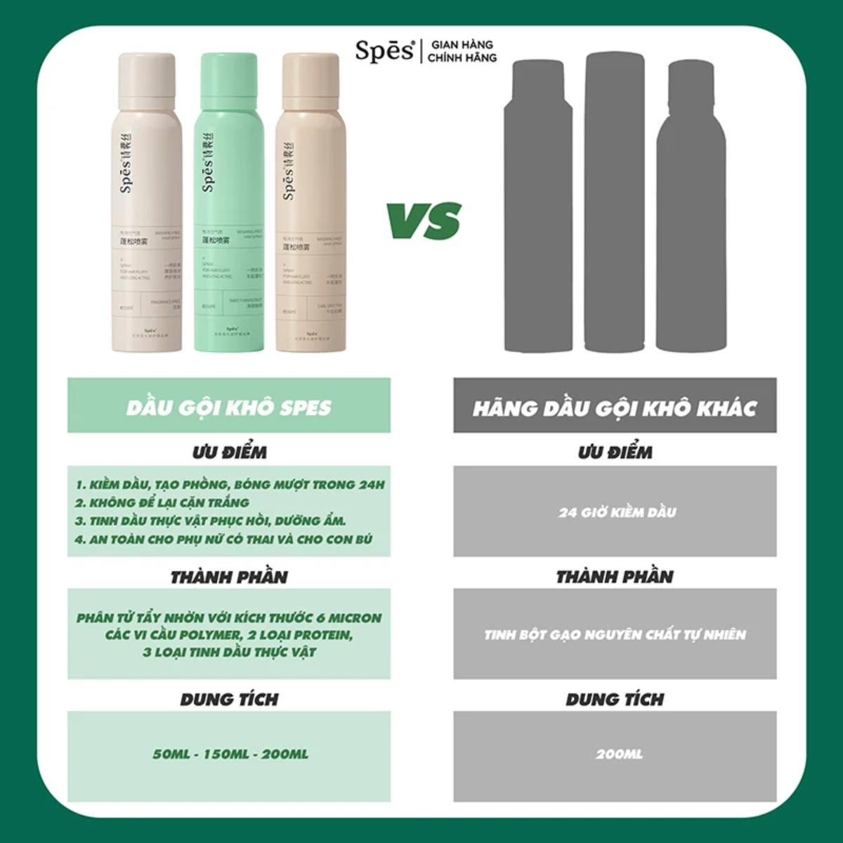 Dầu Gội Khô SPES Washing-free Hair Spray Làm Sạch, Giảm Bết Tóc ...