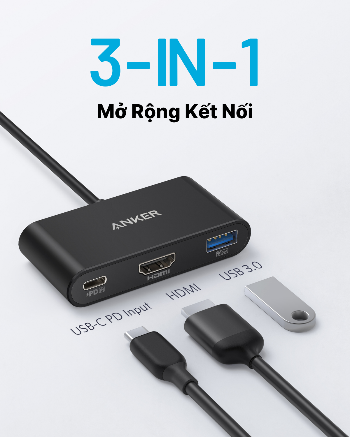 Hub chuyển đổi ANKER 332 USB-C 5in1 | HDMI 4K / USB-C 5 Gbps / 2*USB-A ...