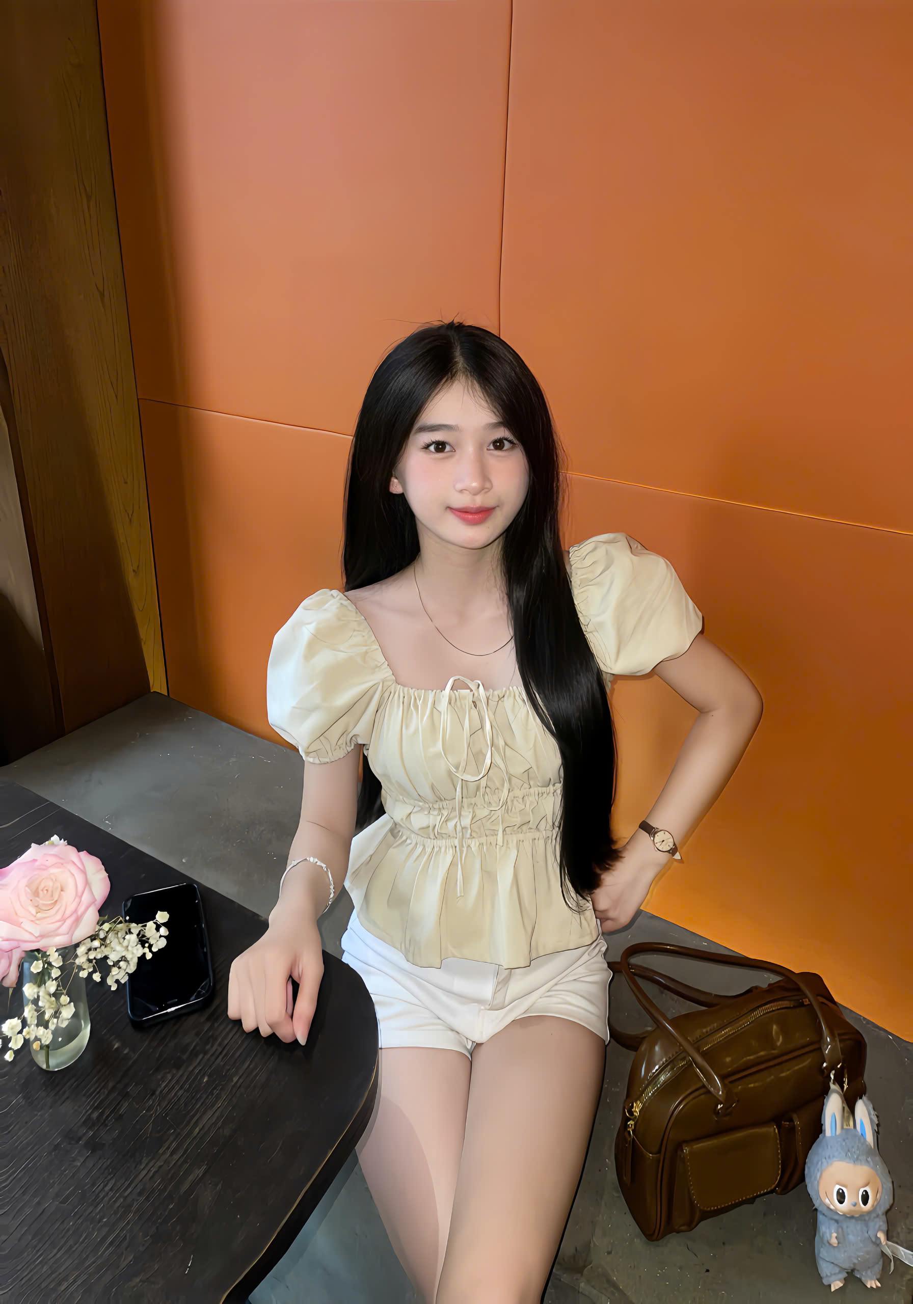 Áo babydoll linen kiểu xinh tay phồng tiểu thư công chúa bo thân nơ coquette ngực xinh xắn Kimee ...