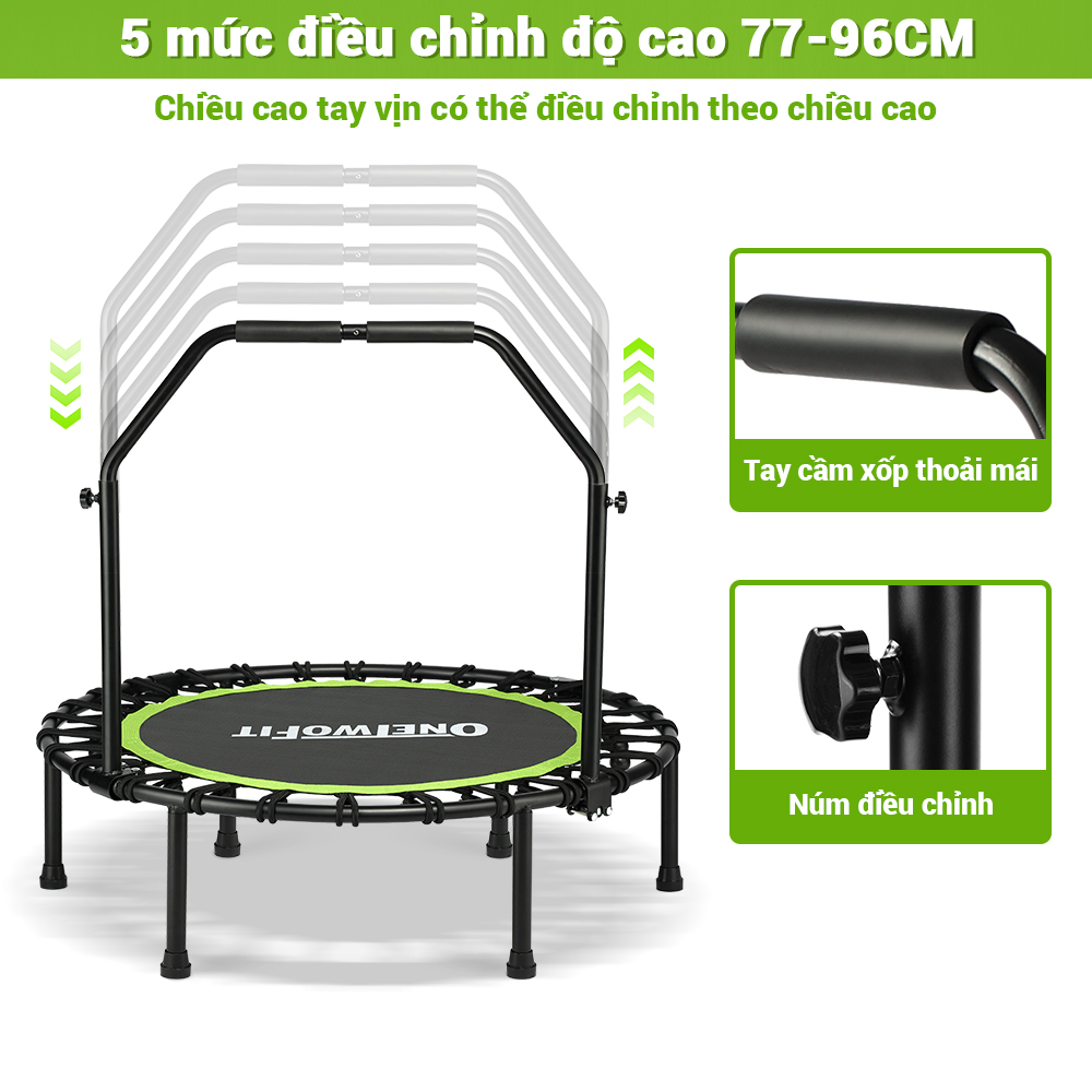 OneTwoFit Trampoline Tấm bạt lò xo Nhiều phong cách với Tay cầm có thể điều chỉnh sàn nhún ...