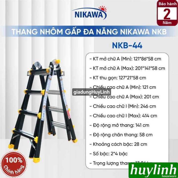 Thang nhôm gấp - trượt đa năng Nikawa NKB-44 - 2x4 bậc - chữ A Max 201 ...