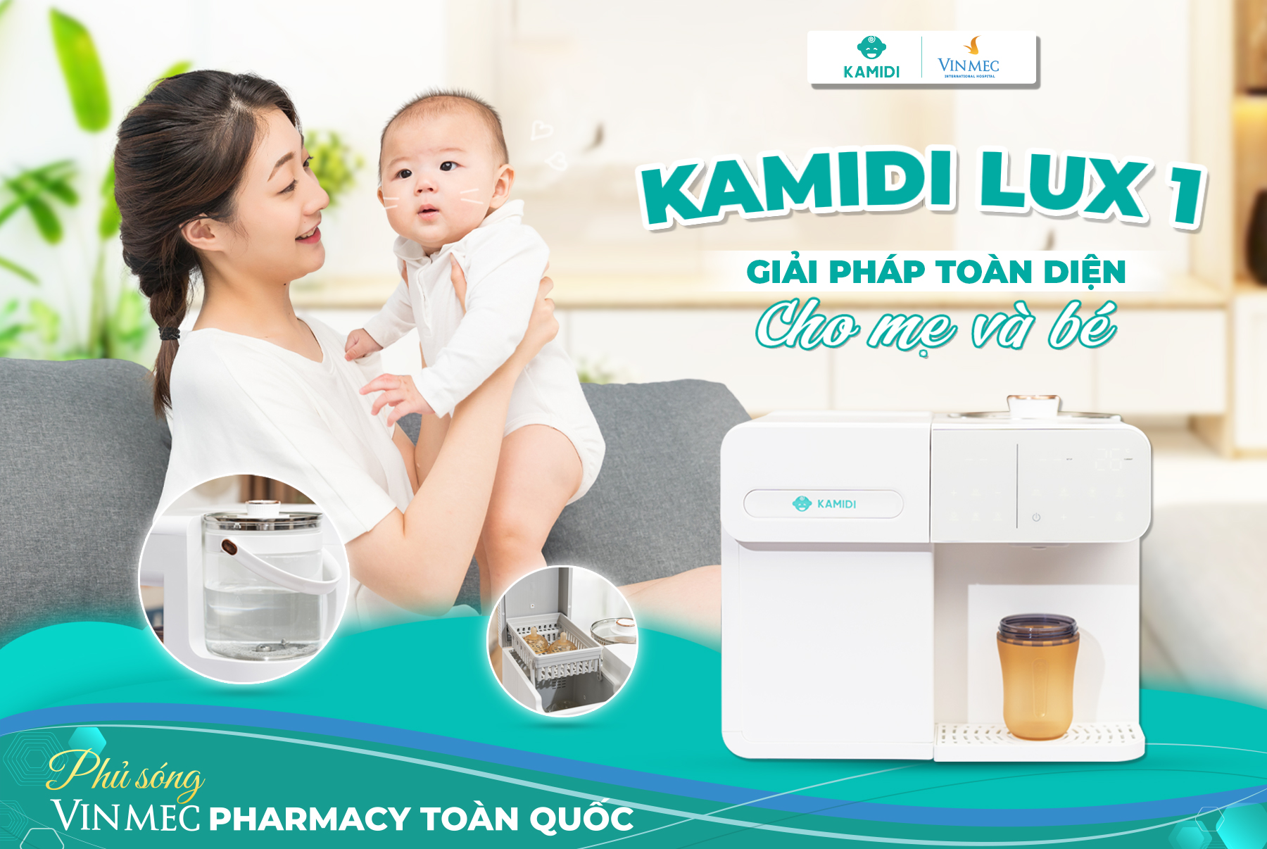 Máy Tiệt Trùng UV Kamidi Lux 1 Tích Hợp Đun Nước, Pha Sữa, Lấy Nước Theo Lương Mong Muốn Bảo ...