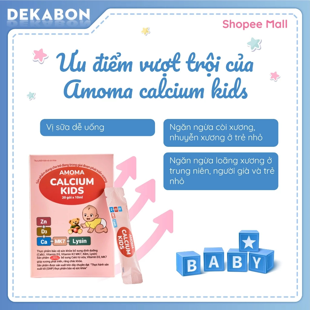 Canxi Unical Amoma Calcium Kids hộp 20 gói bổ sung Canxi, Vitamin D3 ...