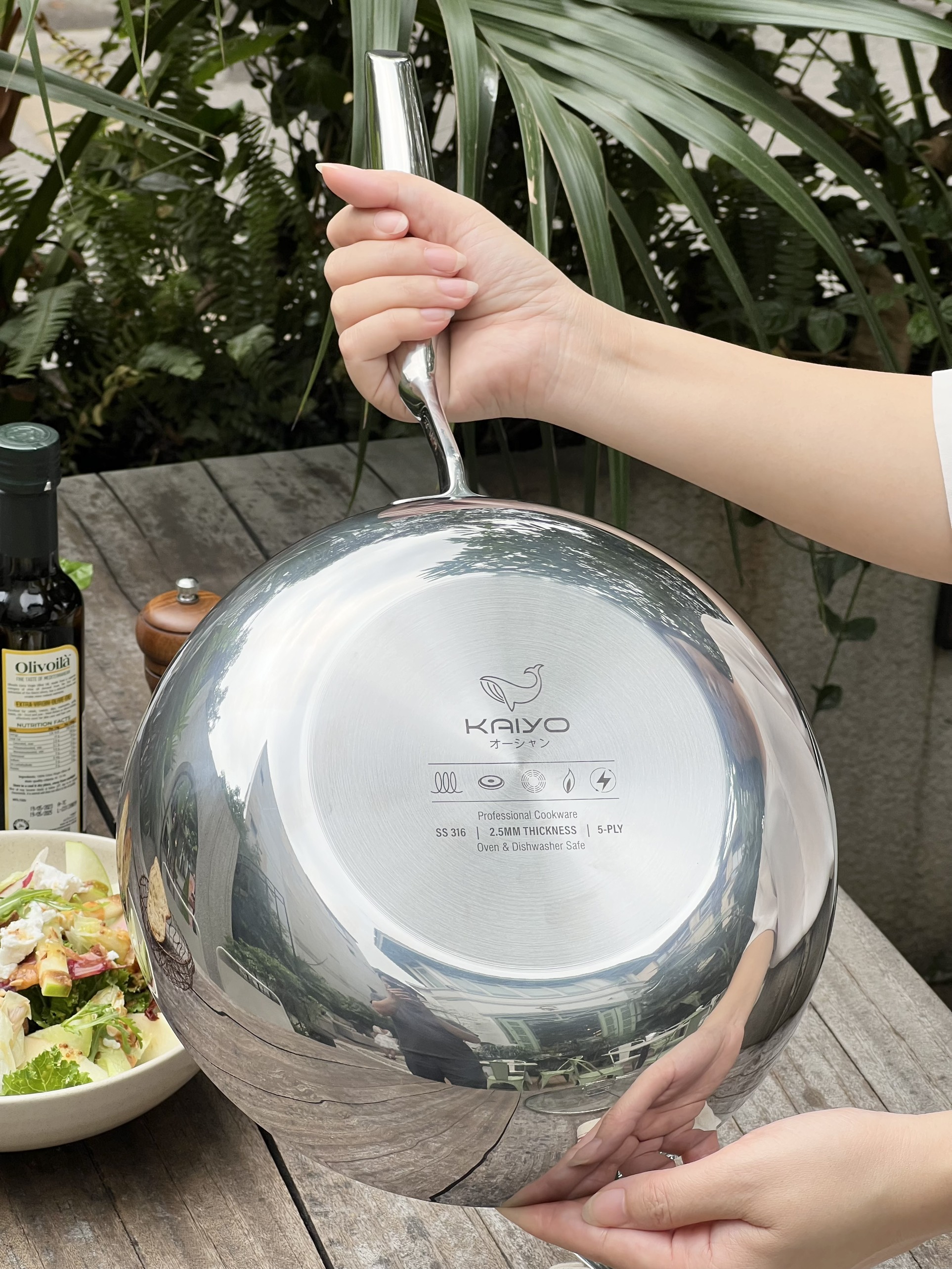 Chảo inox 316 liền khối 5 lớp 5-Ply Premium Kaiyo sâu lòng có vung kính | Shopee Việt Nam