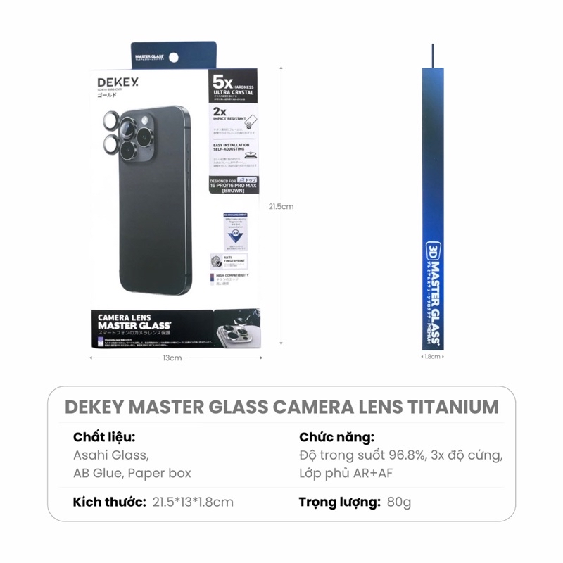 Kính Cường Lực DEKEY Bảo Vệ Camera Lens Titanium Có Khung Trợ Dán x3 Độ ...