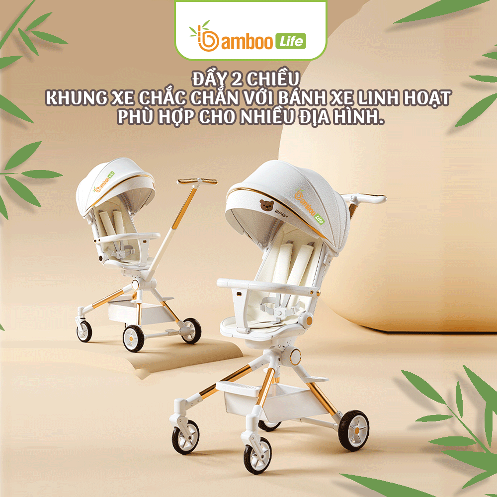 Xe đẩy gấp gọn cho bé Bamboo Life cao cấp 2 chiều, xe đẩy cho bé xoay 360 độ an toàn đa năng ...