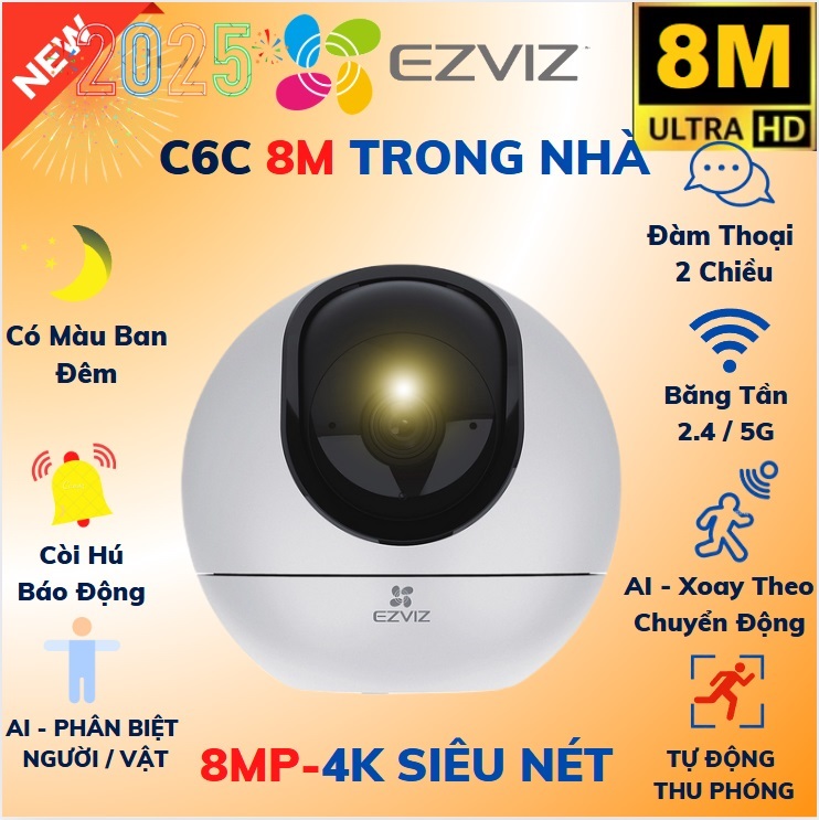 Camera WIFI Trong Nhà, XOAY 360, EZVIZ H6 3K+, E6 3K, C6C 8MP 4K Siêu Nét, C6CN Hàng chính hãng ...