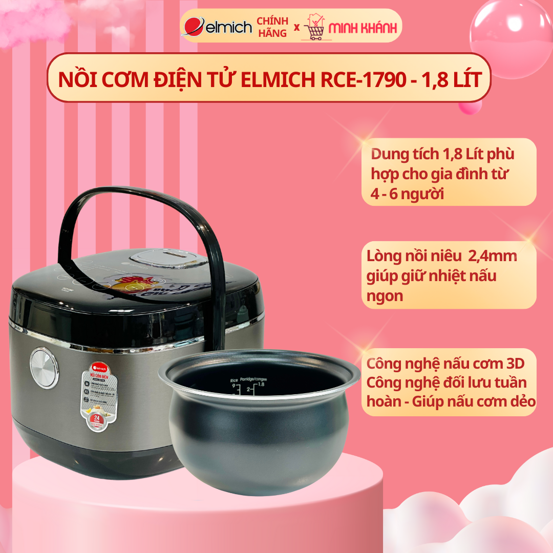 Nồi cơm điện tử Elmich RCE-1790 -1,8L, nhiều chức năng, lòng niêu, nấu ...