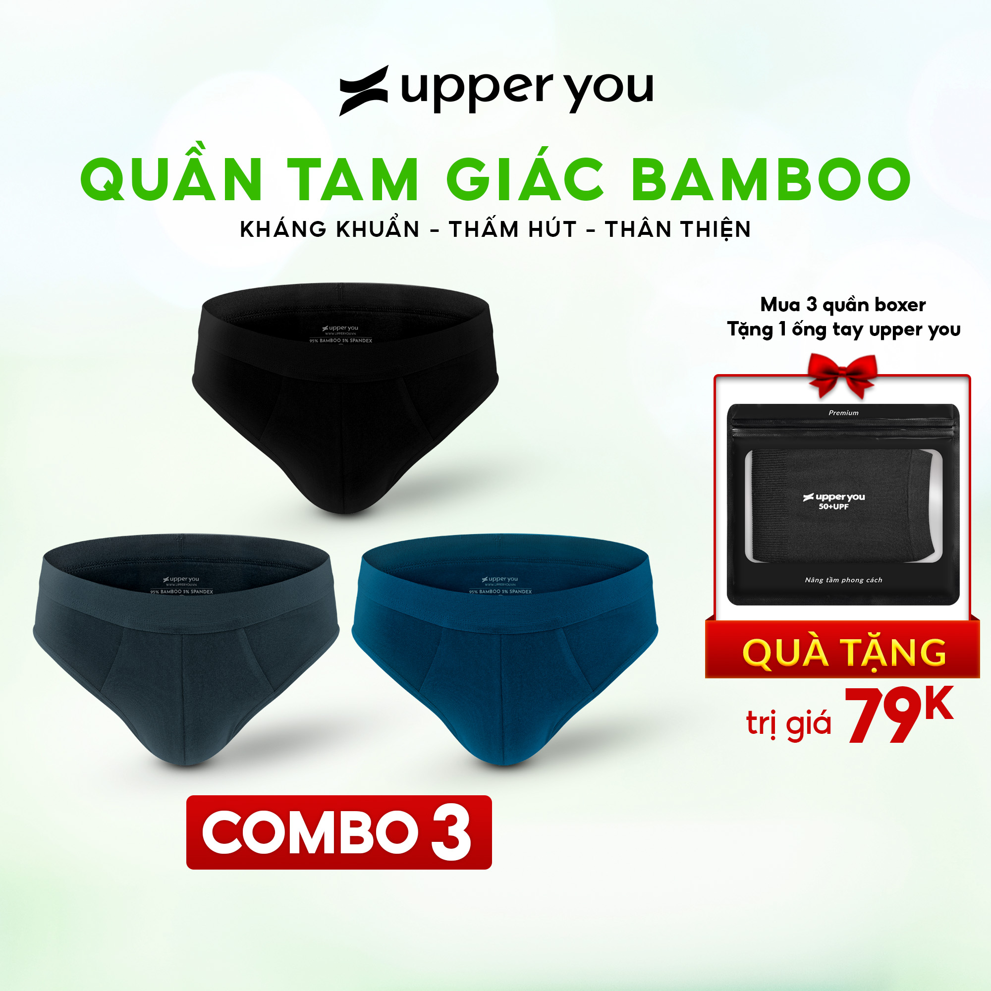 [Combo 3] Quần Lót Tam Giác Nam Dáng Brief Bamboo Sợi Tre Cao Cấp Upper ...