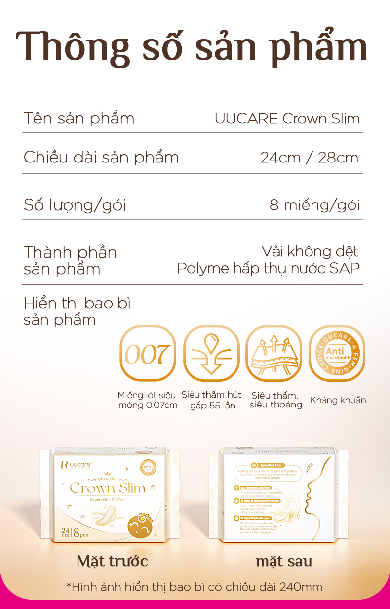 [Mới ra mắt] Combo Tiết Kiệm Băng Vệ Sinh UUcare Crown Slim Siêu Mỏng 0.07cm Kháng khuẩn Siêu ...