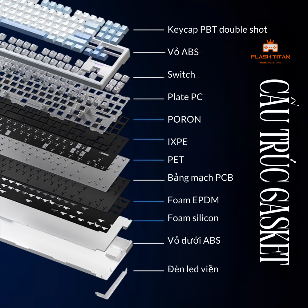 Bàn phím cơ Weikav WK87 - 3 mode - Hỗ trợ hotswap - Layout TKL - Led ...