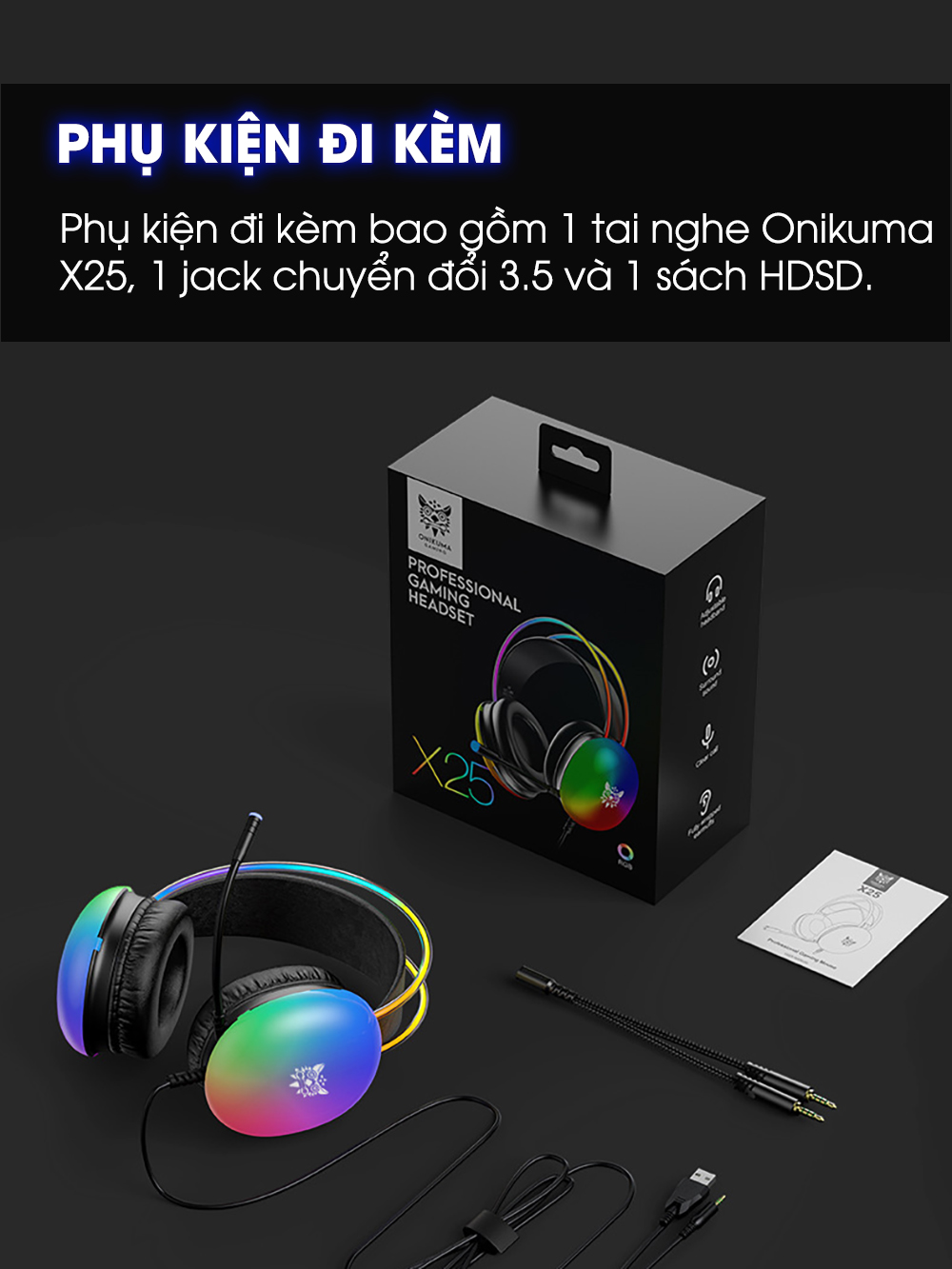 Tai nghe chụp tai có dây SIDOTECH ONIKUMA X25 gaming led RGB đẹp âm thanh vòm 3D 7.1 có mic ...