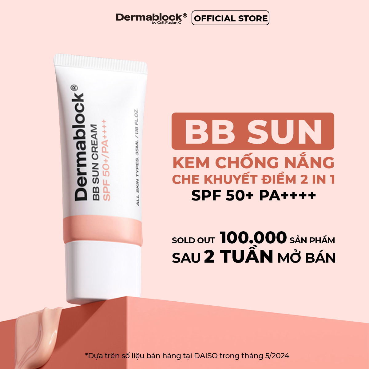 [TẶNG 1 MASK BNBG] Kem chống nắng che khuyết điểm 2 in 1 Dermablock BB Sun Cream SPF50+ PA ...