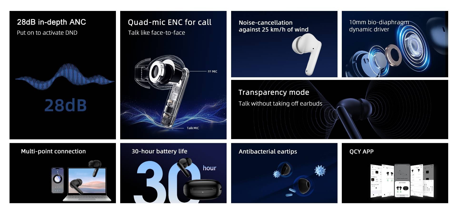 Tai nghe không dây QCY T13 ANC 2 chống ồn chủ động nghe được 5 tiếng chống nước - Chính hãng VN ...