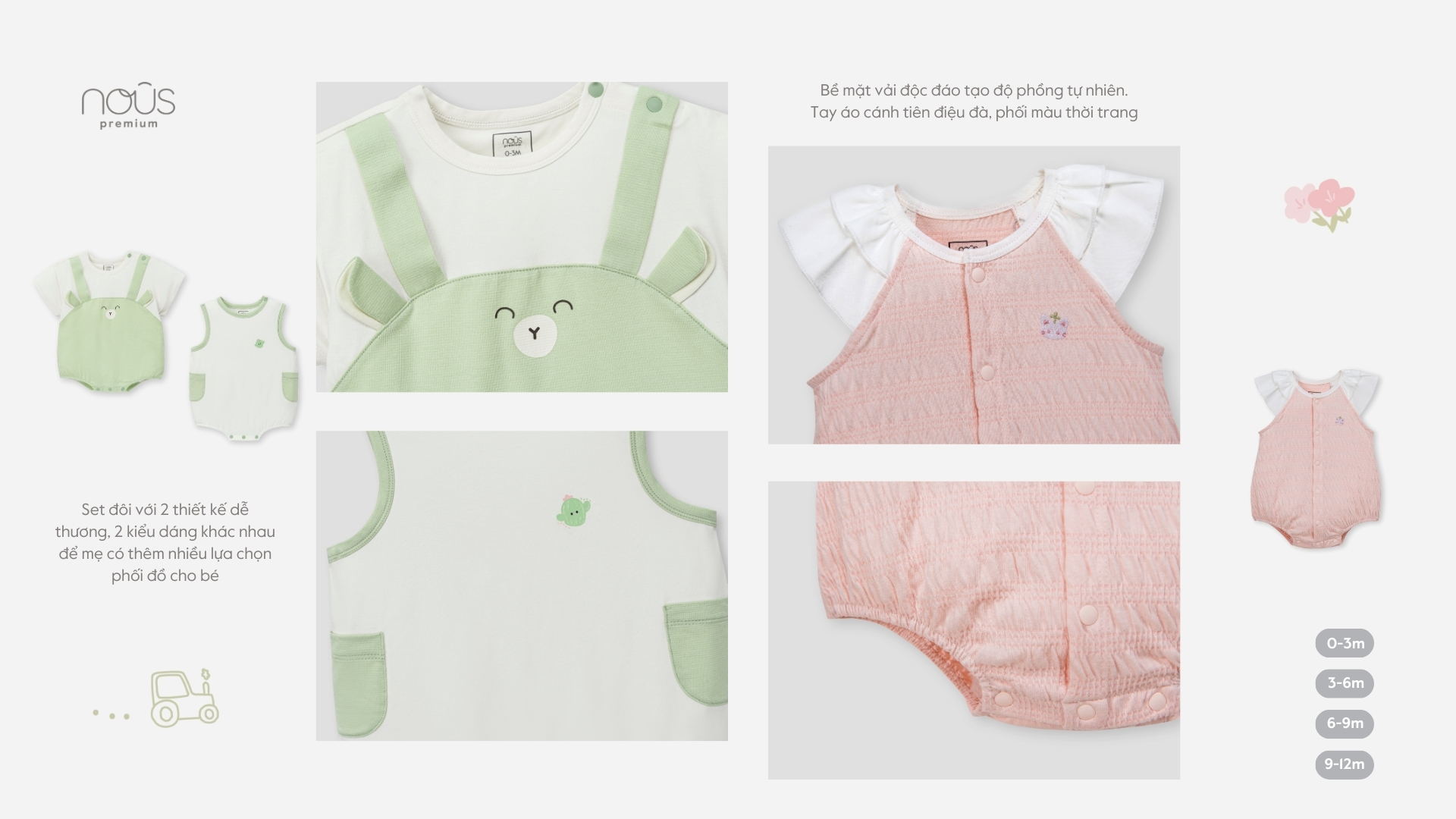 Nous Baby Set 2 bodysuit cho bé màu sắc phối họa tiết dễ thương, bộ ...