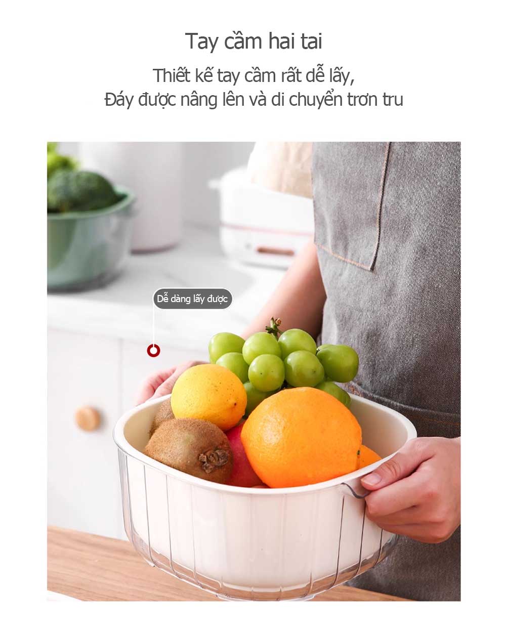 Bộ Thau rổ nhựa 6 món 888GD nhiều kích cỡ chậu rửa rau củ hoa quả hàng ...