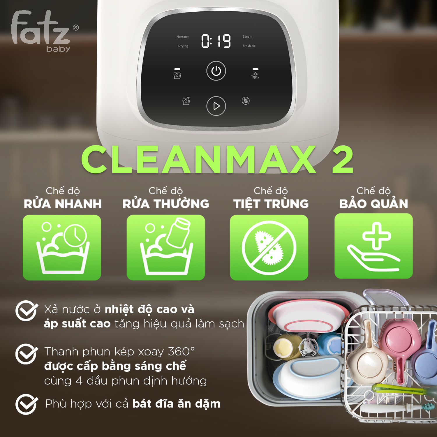 Máy rửa và tiệt trùng bình sữa đa năng Fatzbaby Cleanmax 2 - FB8802MZ | Shopee Việt Nam