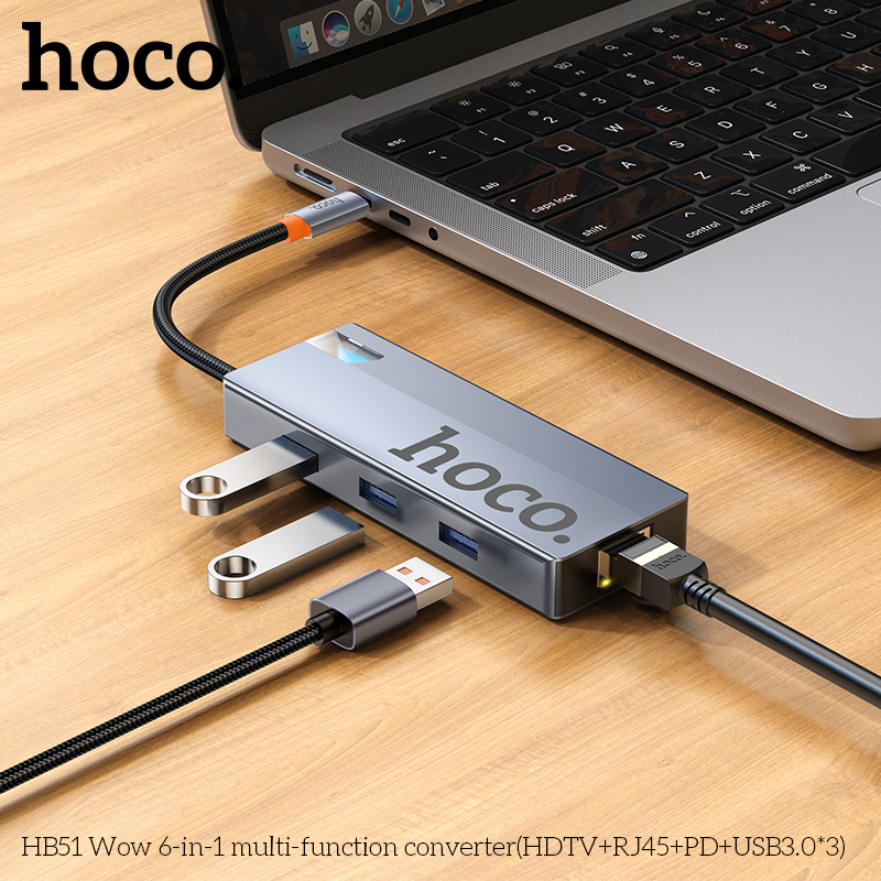 Bộ chuyển đổi HUB Hoco HB51 dòng 6 IN 1 Type-C sang PD 100W + 4K HDMI ...