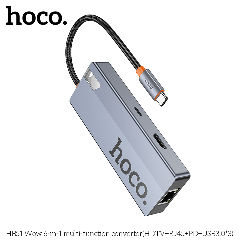 Bộ chuyển đổi HUB Hoco HB51 dòng 6 IN 1 Type-C sang PD 100W + 4K HDMI ...