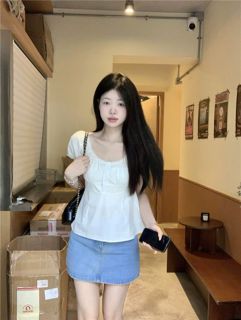 Áo Kiểu Nữ Dáng Suông Tay Bồng Phối Cúc Mùa Hè Kimee - KA524 | Shopee ...