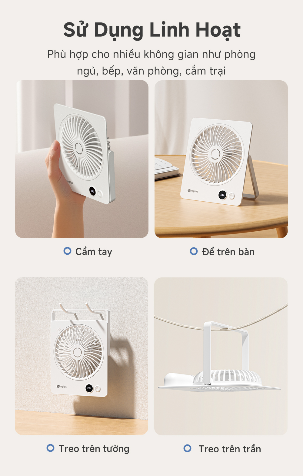 Simplus Quạt Mini Để Bàn Chân Đế Xoay 180° Sạc Type-C Xông Tinh Dầu 5 Chế Độ Gió Dùng Liên Tục 7 ...