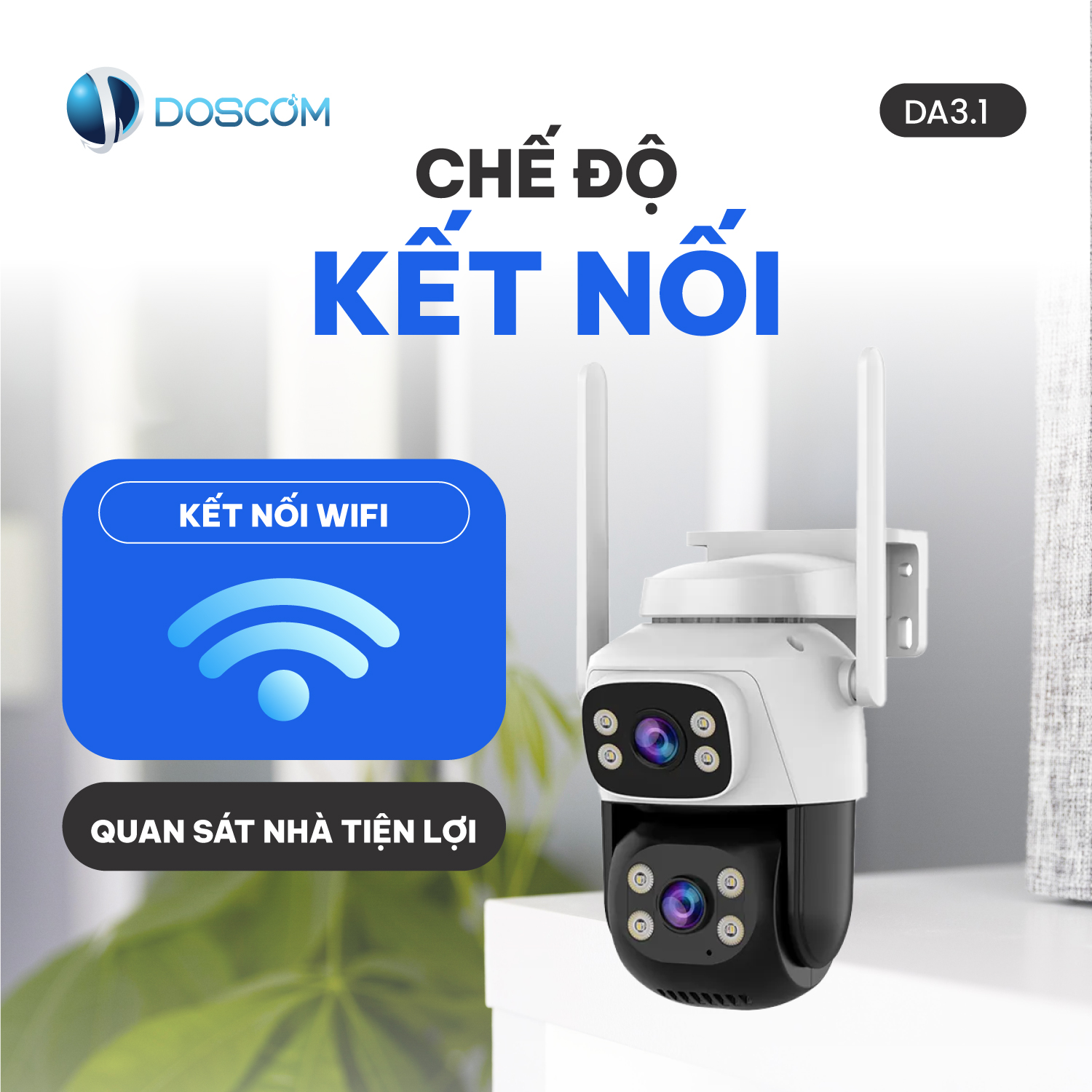 Camera wifi DOSCOM DA3.1, camera 2 mắt 6MP xoay 360° đàm thoại 2 chiều, chống bụi, chống nước ...
