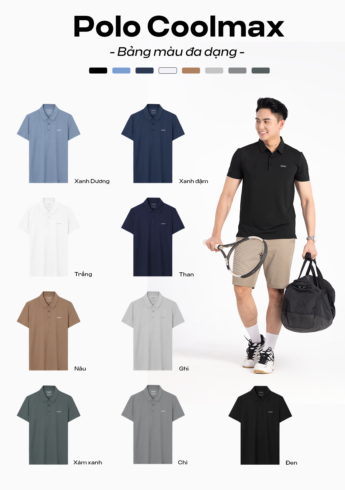 COMBO 2 Áo Polo Thể Thao Nam GUZADO, Vải Coolmax Mềm Mát, Co Giãn Cao, Thấm Hút Nhanh Khô ...