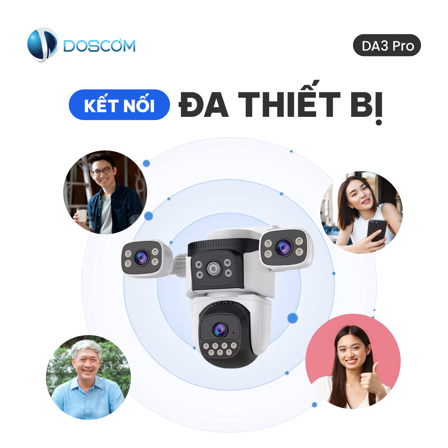 Camera wifi DOSCOM DA3 Pro, tích hợp 3 ống kính giám sát an ninh toàn ...