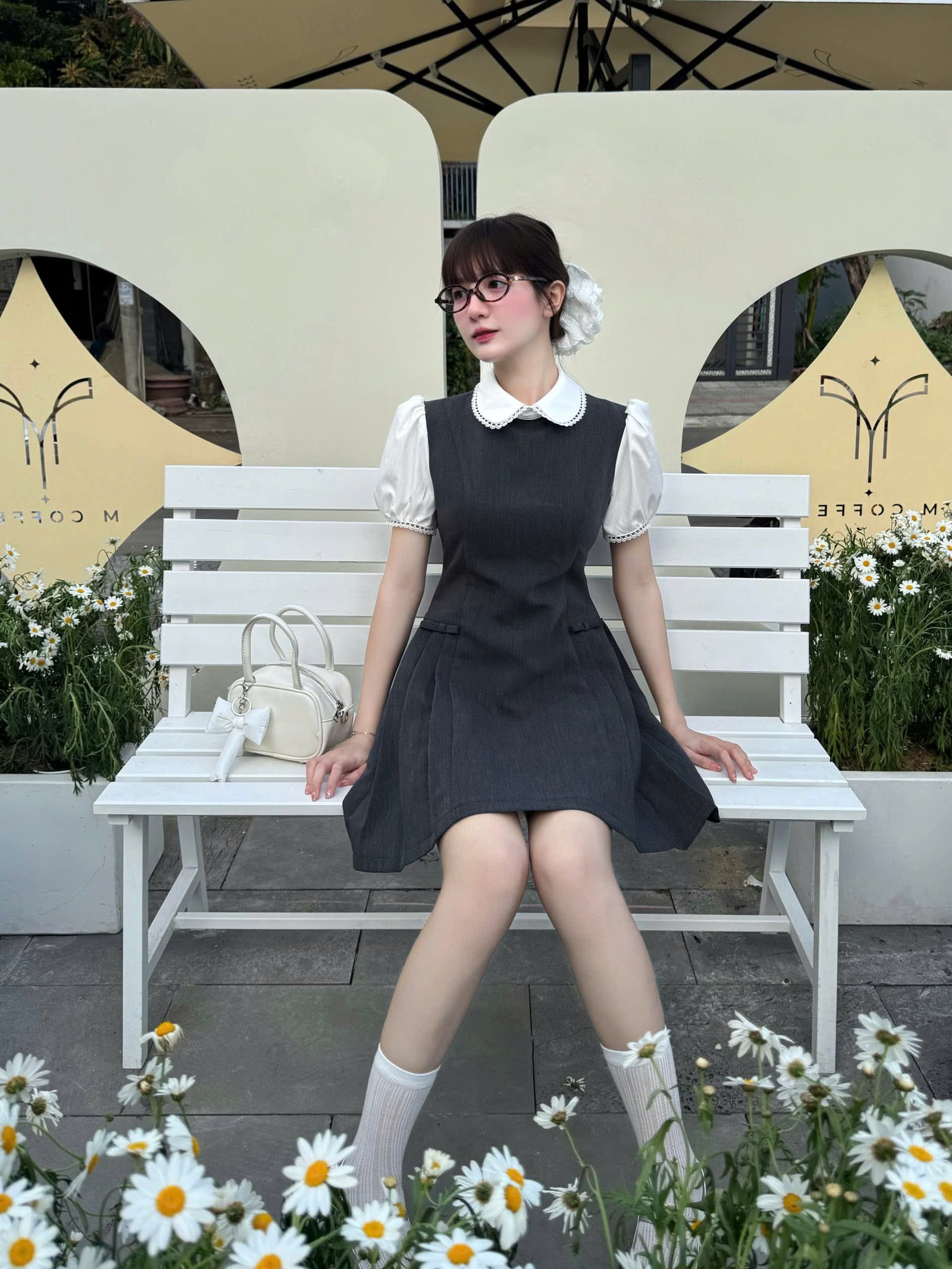 Lily.clothes- Váy sơ mi cộc tay cổ sen dáng ngắn xoè xếp ly phong cách ...