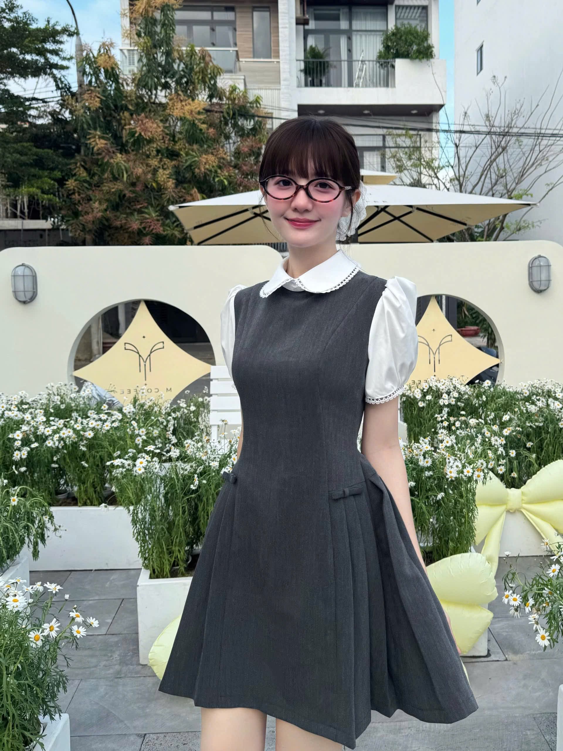 Lily.clothes- Váy sơ mi cộc tay cổ sen dáng ngắn xoè xếp ly phong cách ...