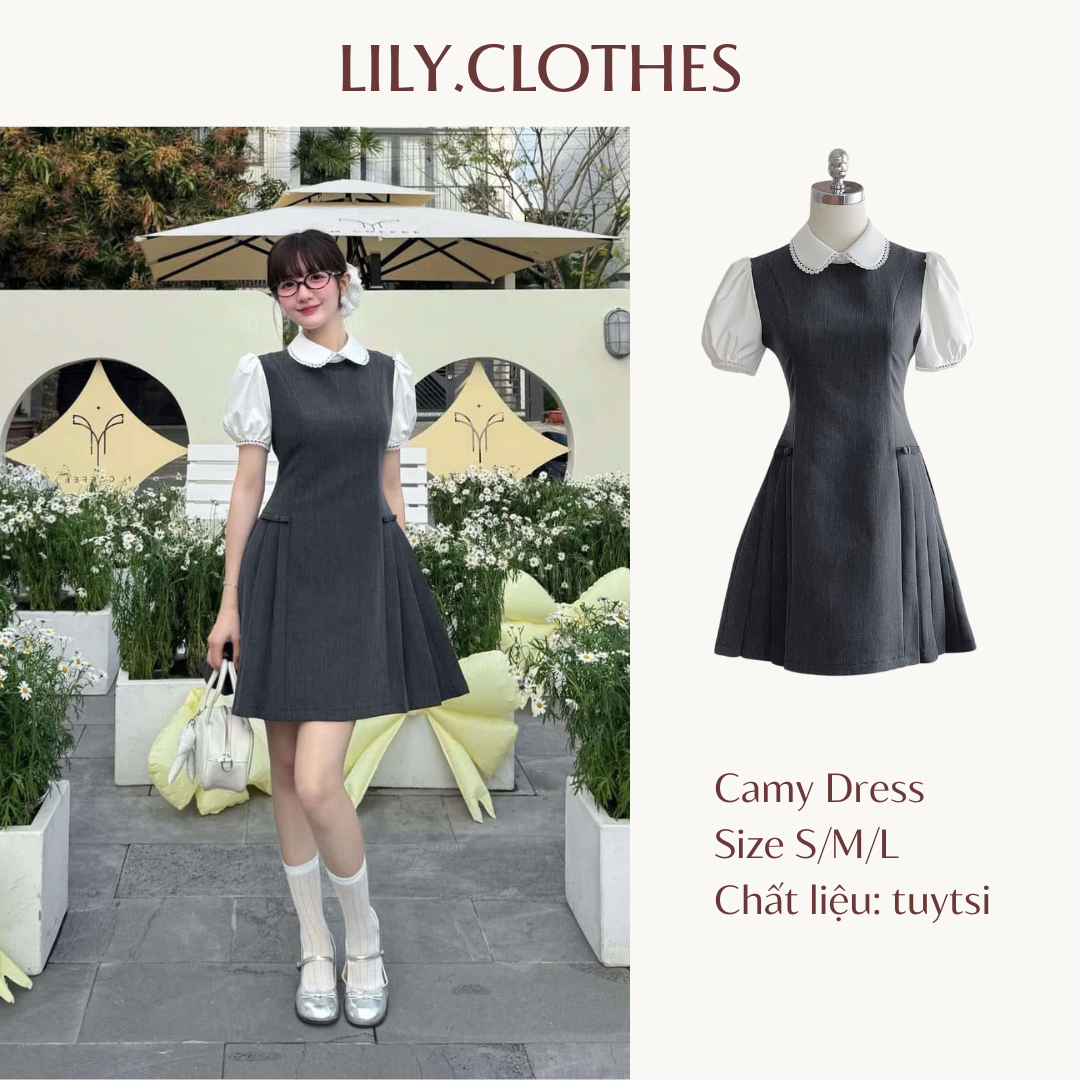 Lily.clothes- Váy sơ mi cộc tay cổ sen dáng ngắn xoè xếp ly phong cách ...