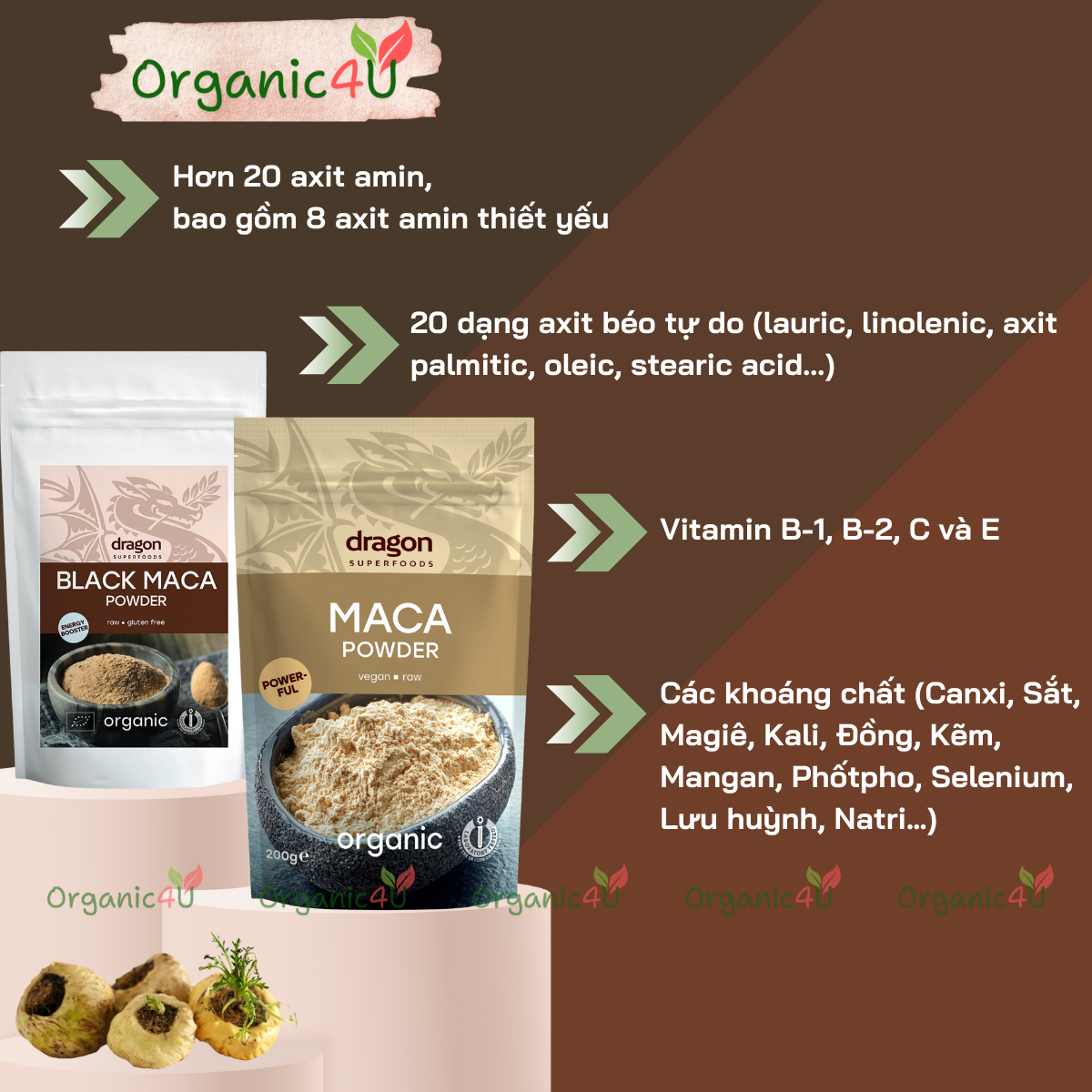 Bột Maca Nâu Maca Đen Hữu Cơ DRAGON SUPERFOODS Organic Black Maca ...