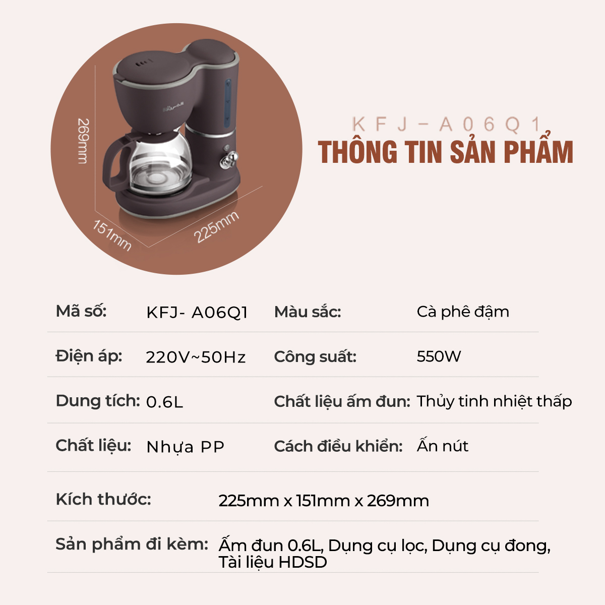 Máy Pha Cà Phê Mini Bear KFJ-A06Q1 | Nút ấn truyền thống, dung tích 0,6L - Bảo hành 18 tháng ...